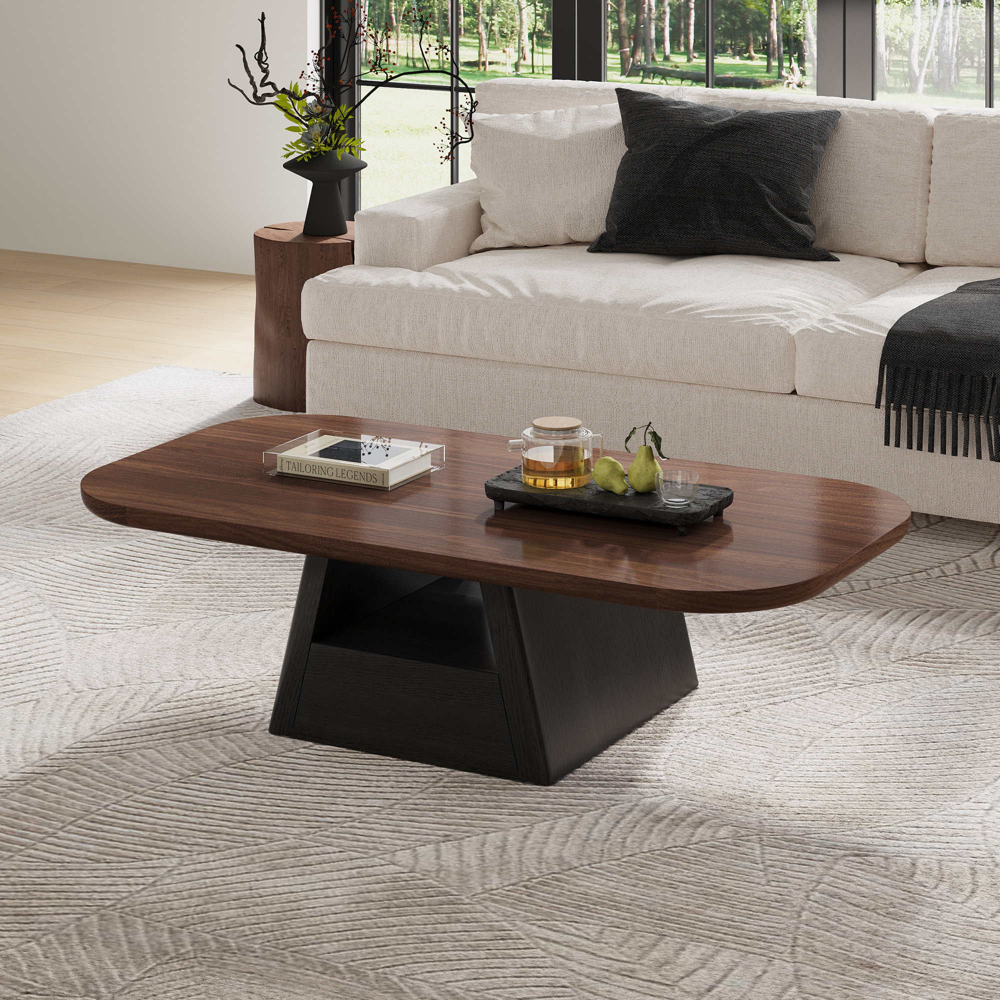 Corrigan Studio 51" Modern Retangular Coffee Table, Brown Solid Wood Texture with 2 Drawers ...